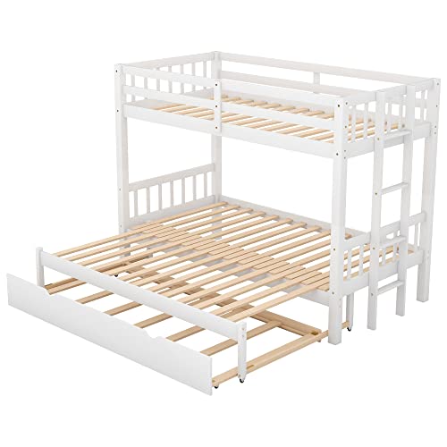 Harper & Bright Designs Twin Over King Bunk Beds with Trundle Bunk Beds Twin Over Twin Pull-Out Bunk Beds, Solid Wood, No Box Spring Needed (White)