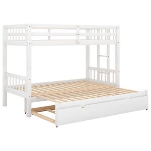 Harper & Bright Designs Twin Over King Bunk Beds with Trundle Bunk Beds Twin Over Twin Pull-Out Bunk Beds, Solid Wood, No Box Spring Needed (White)