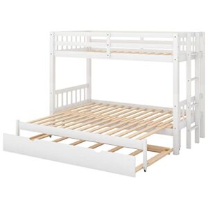 Harper & Bright Designs Twin Over King Bunk Beds with Trundle Bunk Beds Twin Over Twin Pull-Out Bunk Beds, Solid Wood, No Box Spring Needed (White)