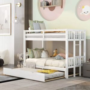 Harper & Bright Designs Twin Over King Bunk Beds with Trundle Bunk Beds Twin Over Twin Pull-Out Bunk Beds, Solid Wood, No Box Spring Needed (White)