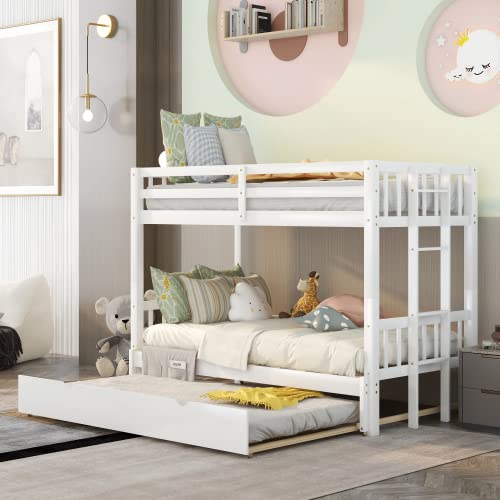 Harper & Bright Designs Twin Over King Bunk Beds with Trundle Bunk Beds Twin Over Twin Pull-Out Bunk Beds, Solid Wood, No Box Spring Needed (White)