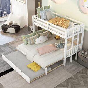 Harper & Bright Designs Twin Over King Bunk Beds with Trundle Bunk Beds Twin Over Twin Pull-Out Bunk Beds, Solid Wood, No Box Spring Needed (White)