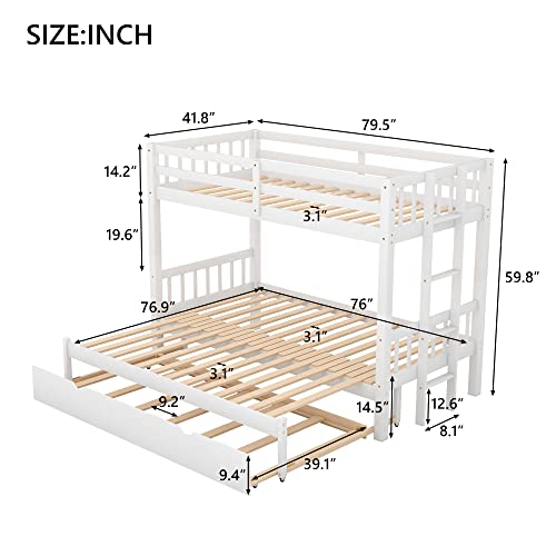 Harper & Bright Designs Twin Over King Bunk Beds with Trundle Bunk Beds Twin Over Twin Pull-Out Bunk Beds, Solid Wood, No Box Spring Needed (White)