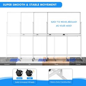 Large Rolling White Board, 48 x 32 inches Double-Sided Mobile Whiteboard, maxtek Reversible Magnetic Dry Erase Board Easel Standing Whiteboard on Wheels for Home Office Classroom, Silver