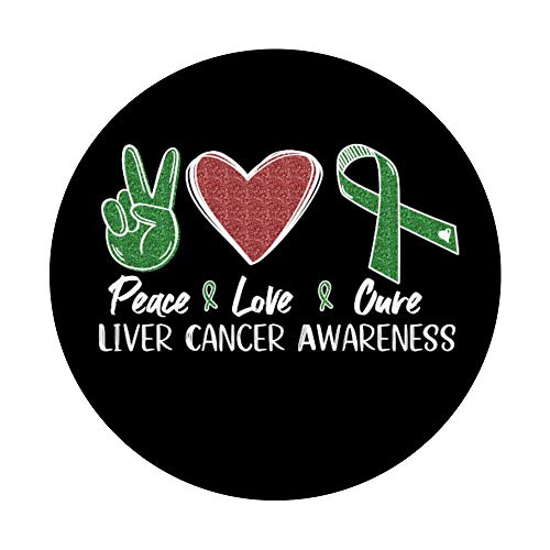 Liver Cancer Awareness Peace Love Cure Ribbon PopSockets Grip and Stand for Phones and Tablets