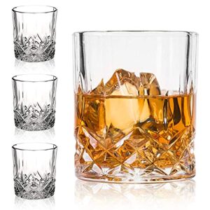 deecoo crystal old fashioned whiskey glasses (set of 4), 11 oz unique bourbon glass, ultra-clarity double old fashioned liquor vodka bourbon cocktail scotch tumbler bar glasses set