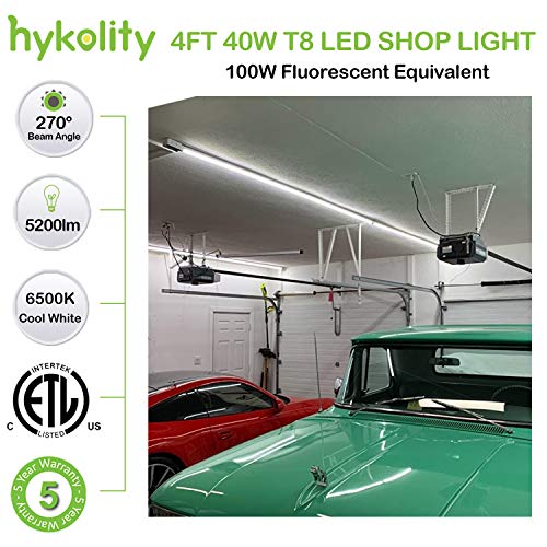 hykolity 4FT LED Shop Light, V Shape Integrated T8 LED Tube Light, 5200LM, 40W, 6500K Super Bright White,high Output Linkable Shop Lights W/Built-in ON/Off Switch for Warehouse, ETL, 10 Pack