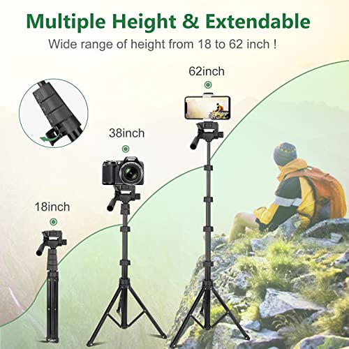 Torjim 62" Phone Tripod, 𝗦𝘁𝘂𝗿𝗱𝘆 & 𝗣𝗼𝗿𝘁𝗮𝗯𝗹𝗲 iPhone Tripod Stand with Remote, Compatible with iPhone/Android/Sport Camera Perfect for Video Recording/Live Stream/Vlogging/Selfies