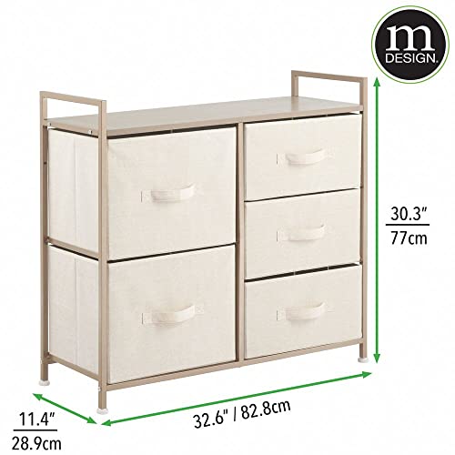 mDesign 30.03" High Steel Frame/Wood Top Storage Dresser Furniture Unit with 5 Removable Fabric Drawers - Tall Bureau Organizer for Bedroom, Living Room, Closet - Lido Collection - Cream/Beige/Gold