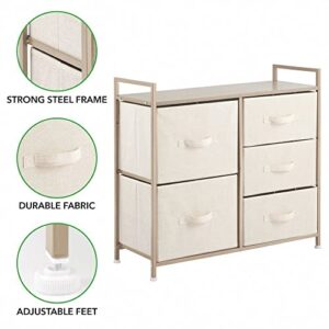 mDesign 30.03" High Steel Frame/Wood Top Storage Dresser Furniture Unit with 5 Removable Fabric Drawers - Tall Bureau Organizer for Bedroom, Living Room, Closet - Lido Collection - Cream/Beige/Gold