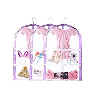 clear kids dance costume garment bag,3 pack garment bags for hanging clothes,garment bag for travel storage,dress up storage bag for children girls