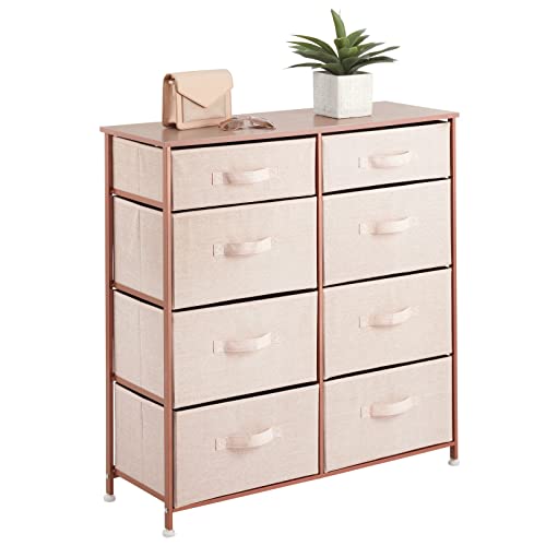 mDesign 35.3" High Steel Frame/Wood Top Storage Dresser Furniture Unit, 8 Removable Slim Fabric Drawers - Tall Bureau Organizer for Bedroom, Living Room, Closet - Lido Collection, Light Pink/Rose Gold