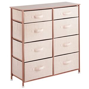 mDesign 35.3" High Steel Frame/Wood Top Storage Dresser Furniture Unit, 8 Removable Slim Fabric Drawers - Tall Bureau Organizer for Bedroom, Living Room, Closet - Lido Collection, Light Pink/Rose Gold