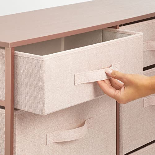 mDesign 35.3" High Steel Frame/Wood Top Storage Dresser Furniture Unit, 8 Removable Slim Fabric Drawers - Tall Bureau Organizer for Bedroom, Living Room, Closet - Lido Collection, Light Pink/Rose Gold