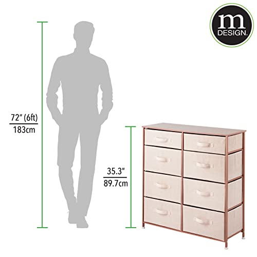 mDesign 35.3" High Steel Frame/Wood Top Storage Dresser Furniture Unit, 8 Removable Slim Fabric Drawers - Tall Bureau Organizer for Bedroom, Living Room, Closet - Lido Collection, Light Pink/Rose Gold