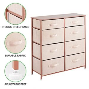 mDesign 35.3" High Steel Frame/Wood Top Storage Dresser Furniture Unit, 8 Removable Slim Fabric Drawers - Tall Bureau Organizer for Bedroom, Living Room, Closet - Lido Collection, Light Pink/Rose Gold