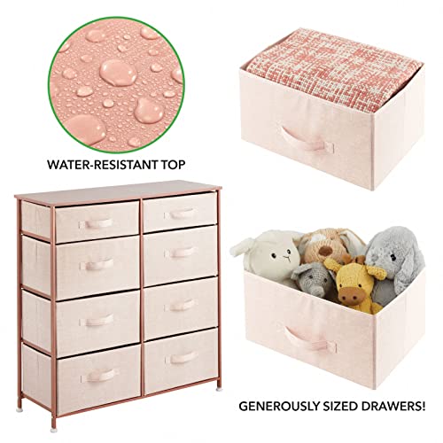 mDesign 35.3" High Steel Frame/Wood Top Storage Dresser Furniture Unit, 8 Removable Slim Fabric Drawers - Tall Bureau Organizer for Bedroom, Living Room, Closet - Lido Collection, Light Pink/Rose Gold