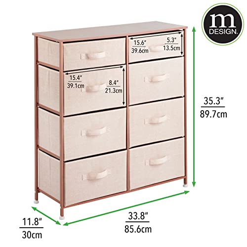 mDesign 35.3" High Steel Frame/Wood Top Storage Dresser Furniture Unit, 8 Removable Slim Fabric Drawers - Tall Bureau Organizer for Bedroom, Living Room, Closet - Lido Collection, Light Pink/Rose Gold