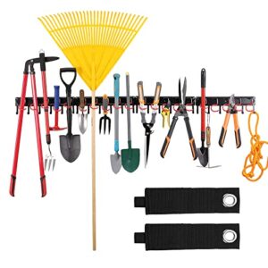 phunaya 68" all metal garden tool oaganizer for garage organization,garage wall organizer and rake holder wall mount,shovel holder and tool rack for yard tool,handle tools,broom and mops.