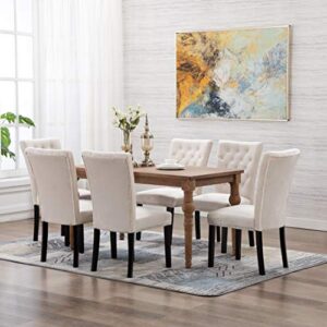 Pekko Home Parsons Upholstered Accent Dining Chairs,Wingback Tufted Cream Velvet Chairs with Solid Wood Legs Set of 2 (Cream)