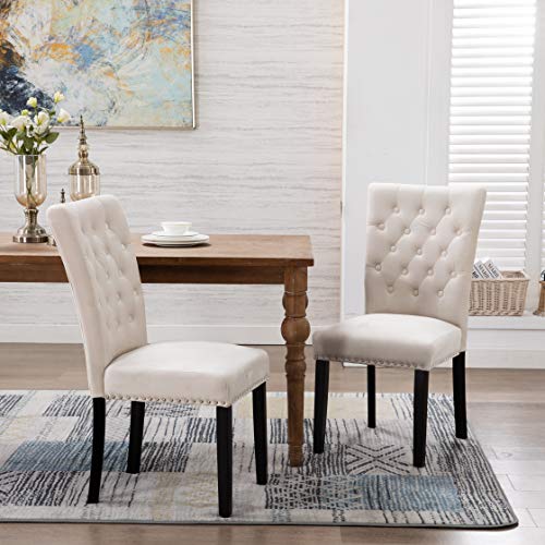 Pekko Home Parsons Upholstered Accent Dining Chairs,Wingback Tufted Cream Velvet Chairs with Solid Wood Legs Set of 2 (Cream)