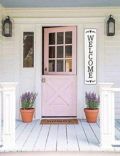 Large Vertical Metal Welcome Sign for Front Door - Waterproof Welcome Porch Sign - Freestanding Farmhouse Hanging Decor 36.5" x 8" - Rustic Design for All Seasons - Perfect Way to Welcome Friends and Family