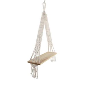 flora bunda macrame wall hanging shelf indoor plant hanger planter rack flower pot holder wood floating shelf organizer hanger, handmade cotton rope boho home décor wall decor (with wood plate) 33”h