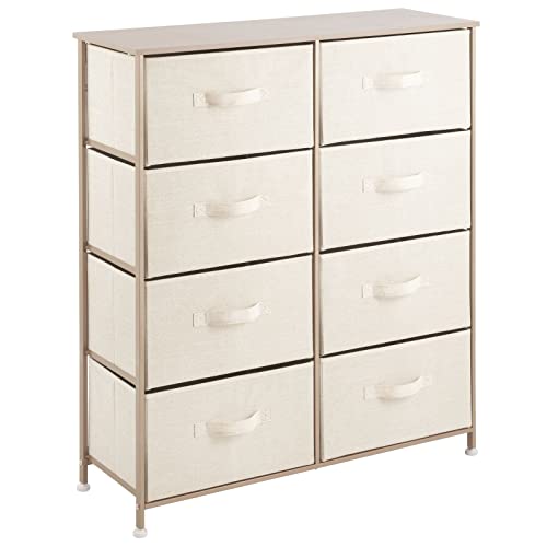 mDesign 38.31" High Steel Frame/Wood Top Storage Dresser Furniture Unit with 8 Removable Fabric Drawers - Large Bureau Organizer for Bedroom, Living Room, or Closet - Lido Collection, Cream/Gold