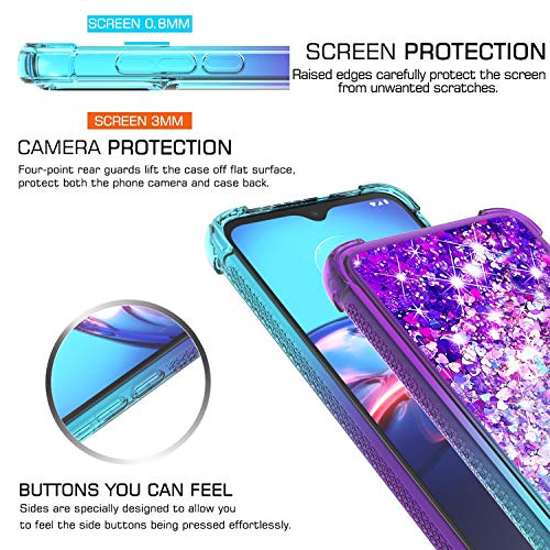 M MAIKEZI for Moto E 2020 case, Motorola Moto E Phone case with HD Screen Protector, Gradient Quicksand Glitter Bling Flowing Liquid Protective Cute Case for Motorola Moto E (2020) (Teal Purple)