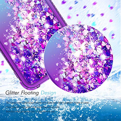 M MAIKEZI for Moto E 2020 case, Motorola Moto E Phone case with HD Screen Protector, Gradient Quicksand Glitter Bling Flowing Liquid Protective Cute Case for Motorola Moto E (2020) (Teal Purple)