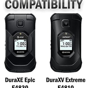 Nakedcellphone Fitted Series for Kyocera DuraXV Extreme, DuraXE Epic, DuraXA Equip Case, Black Vegan Leather Cover with [Built-in Screen Protection] and [Metal Belt Clip] for E4810/E4811/E4830/E4831