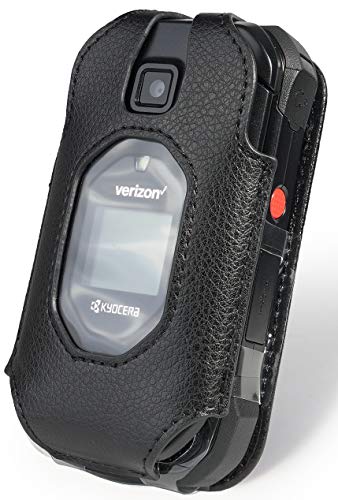 Nakedcellphone Fitted Series for Kyocera DuraXV Extreme, DuraXE Epic, DuraXA Equip Case, Black Vegan Leather Cover with [Built-in Screen Protection] and [Metal Belt Clip] for E4810/E4811/E4830/E4831