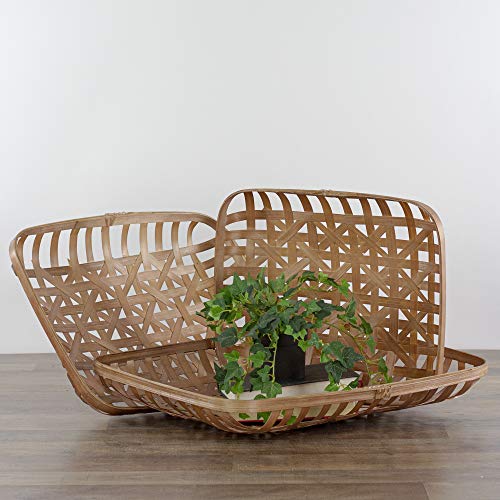 Set of 3 Brown Rectangular Lattice Tobacco Table Top Baskets