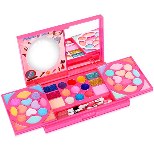 Tomons Kids Makeup Kit for Girls Princess Real Washable Cosmetic Pretend Play Toys with Mirror - Safety Tested- Non Toxic