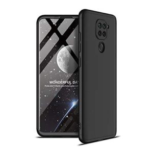 lemaxelers redmi note 9 case ultra thin 3 in 1 360 degree full body case premium slim shockproof hard pc plastic anti-scratch bumper cover for xiaomi redmi note 9 / redmi 10x 4g 3 in 1 black ar