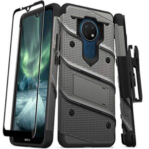 zizo bolt series for nokia c5 endi case with screen protector kickstand holster lanyard - gun metal gray & black