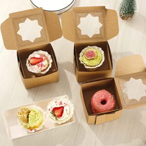 Farielyn-X 81 Packs Brown Bakery Boxes with Window Portable Single Individual Cupcake Boxes 4x4x2.5 Inches Kraft Paper Gift Boxes Holders for Pastries, Small Cakes, Cookies, Cupcakes