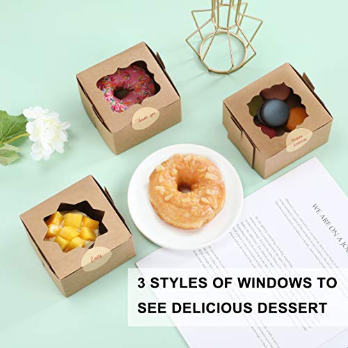 Farielyn-X 81 Packs Brown Bakery Boxes with Window Portable Single Individual Cupcake Boxes 4x4x2.5 Inches Kraft Paper Gift Boxes Holders for Pastries, Small Cakes, Cookies, Cupcakes