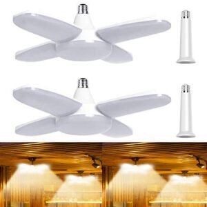 garage lighting exulight 2 pack 60w led garage lights 3500k warm white, dimmable light bulbs deformable work light,e26/e27 shop lights for garage loft warehouse workshop