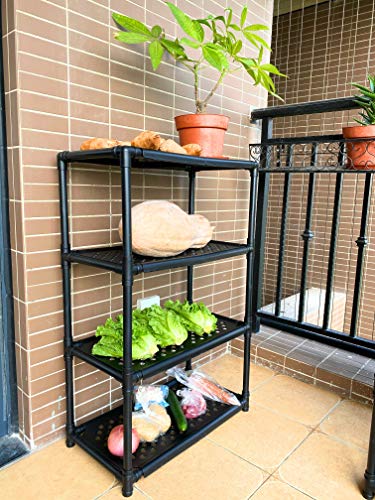 Cutequeen 12.6"×23.6"×36.2" 4-Shelf Tier Plastic Multi-Purpose Tool Holder Storage Shelf Shoe Storage Rack Light Duty Garage Storage Indoor and Outdoor (12.6"×23.6"×36.2")