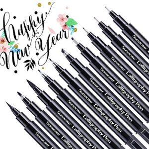 calligraphy pens, hand lettering pen, 10 size caligraphy brush pens for beginner, writing, sketching, drawing, illustration, scrapbooking, journaling