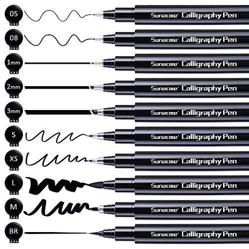 Calligraphy Pens, Hand Lettering Pen, 10 Size Caligraphy Brush Pens for Beginner, Writing, Sketching, Drawing, Illustration, Scrapbooking, journaling