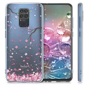 kwmobile Clear Case Compatible with Xiaomi Redmi Note 9 - Phone Case Soft TPU Cover - Cherry Blossoms Pink/Dark Brown/Transparent