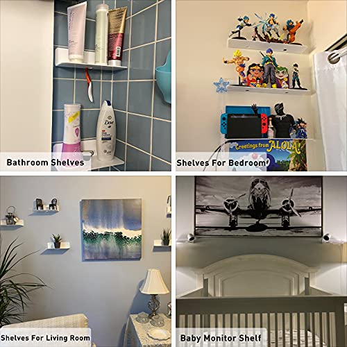 OAPRIRE Small Floating Wall Shelves Set of 4 - Easily Expand Wall Space - 9 Inch Acrylic Wall Shelf for Bedroom, Living Room, Bathroom, Office, Gaming Room with Cable Clips (4, White)