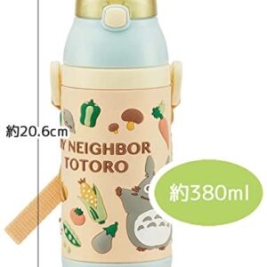 Skater SSPV4_494567 Children's Water Bottle, One Push Straw Bottle, Stainless Steel, 12.8 fl oz (380 ml), Ghibli My Neighbor Totoro, Light Color, Diameter 2.8 x Height 8.1 inches (72 x 206 mm), 3D