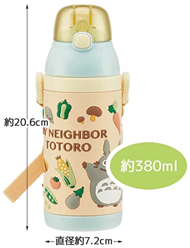 Skater SSPV4_494567 Children's Water Bottle, One Push Straw Bottle, Stainless Steel, 12.8 fl oz (380 ml), Ghibli My Neighbor Totoro, Light Color, Diameter 2.8 x Height 8.1 inches (72 x 206 mm), 3D