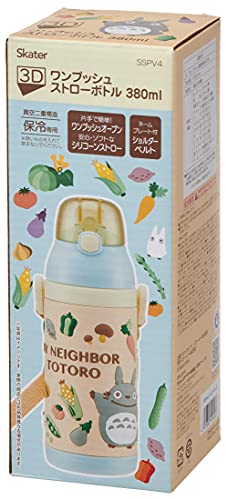 Skater SSPV4_494567 Children's Water Bottle, One Push Straw Bottle, Stainless Steel, 12.8 fl oz (380 ml), Ghibli My Neighbor Totoro, Light Color, Diameter 2.8 x Height 8.1 inches (72 x 206 mm), 3D