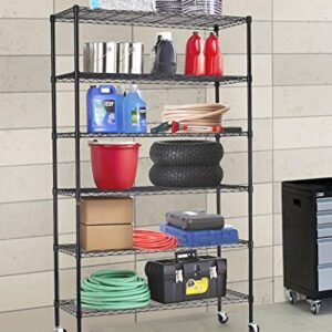 FDW 18x48x72 inch Commercial Wire Shelving Unit with Wheels Steel 6 Tier Heavy Duty Layer Rack Storage Metal Shelf Garage Organizer Wire Rack Shelves Adjustable Utility 2100 LBS Capacity,Black