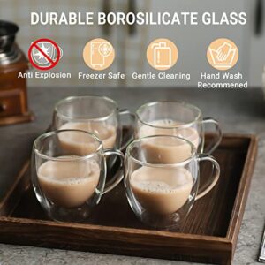 ZONEYILA Double Wall Glass Coffee Mugs Set with Handle, 8oz Tea Cups, Clear Glass Drinkware for Espresso, Cappuccino, Latte, Hot Beverages[4-Pack,8 Ounce]