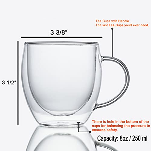 ZONEYILA Double Wall Glass Coffee Mugs Set with Handle, 8oz Tea Cups, Clear Glass Drinkware for Espresso, Cappuccino, Latte, Hot Beverages[4-Pack,8 Ounce]